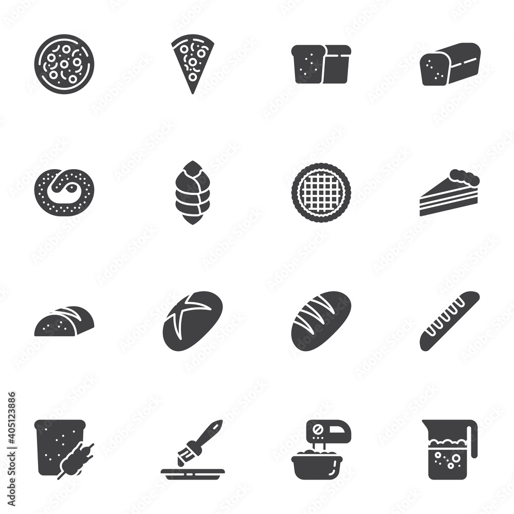 Bakery shop vector icons set, modern solid symbol collection, filled ...
