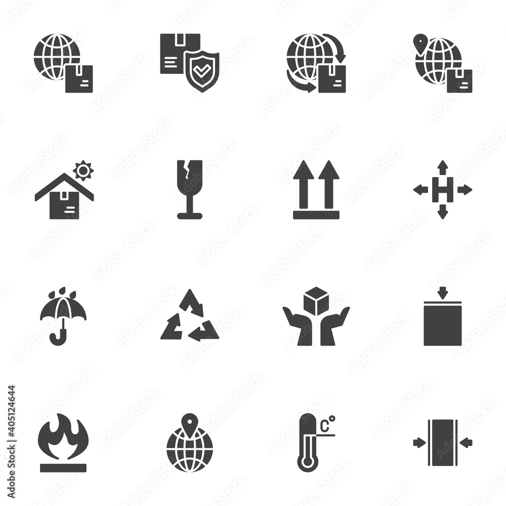 Logistics and shipping vector icons set, cargo logistics modern solid ...