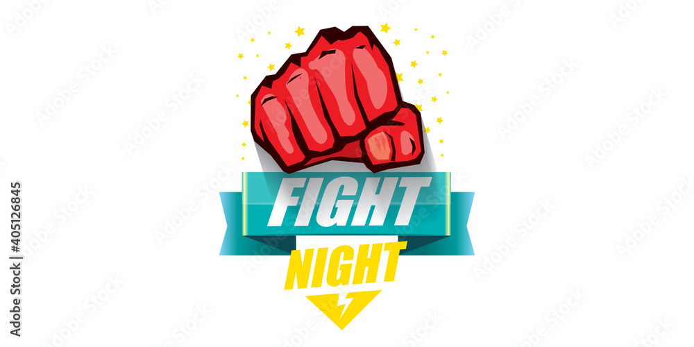 Fight night vector modern poster with text and strong fist. mma ...