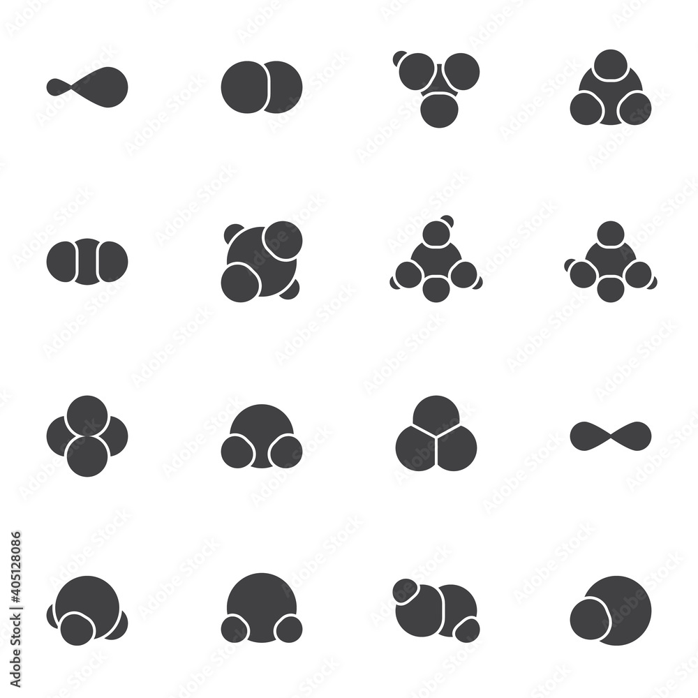 Molecular structure vector icons set, gas molecule formula modern solid ...