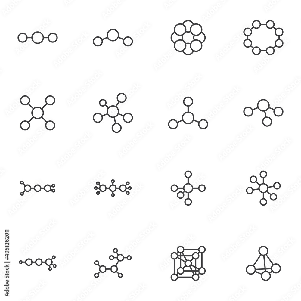 Molecular formula line icons set, gas molecule outline vector symbol ...