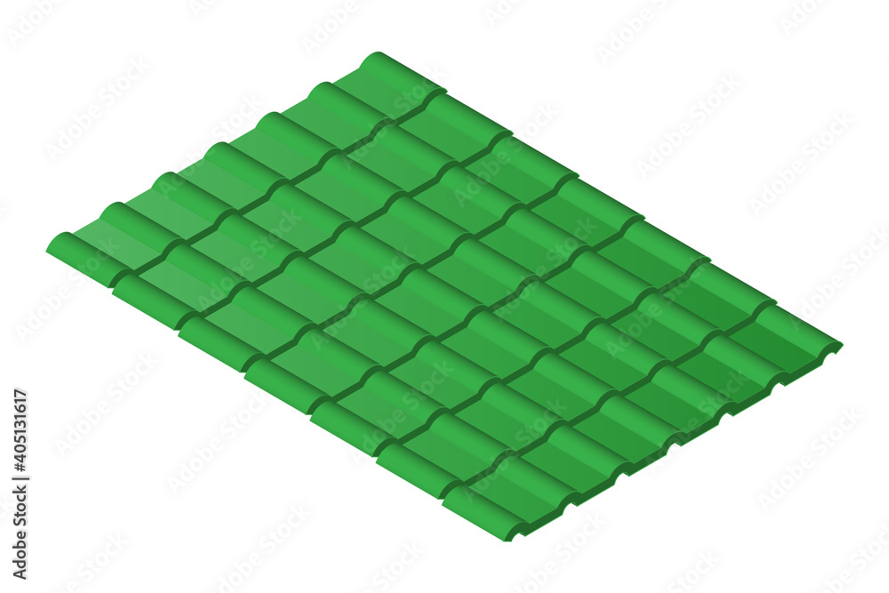 Isometric vector illustration green corrugated tile element of roof ...
