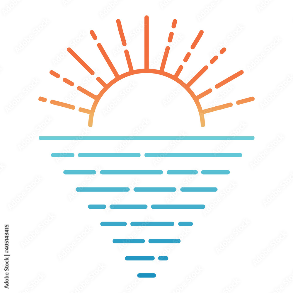 Sunrise sunset over the sea ocean, rays of light reflected from the ...