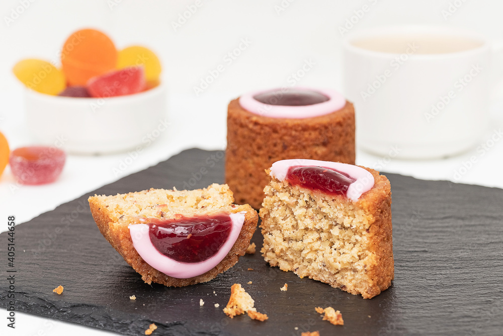 Runeberg cake in the cut, traditional Finnish pastry Runeberg torte ...