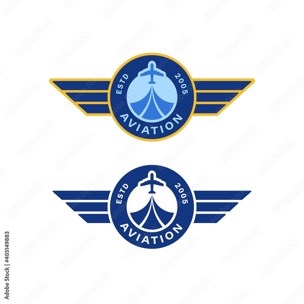 Set of color illustrations airplane, wings, text on a white background ...