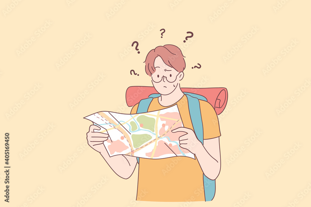 Feeling lost and frustration concept. Young caucasian man cartoon ...