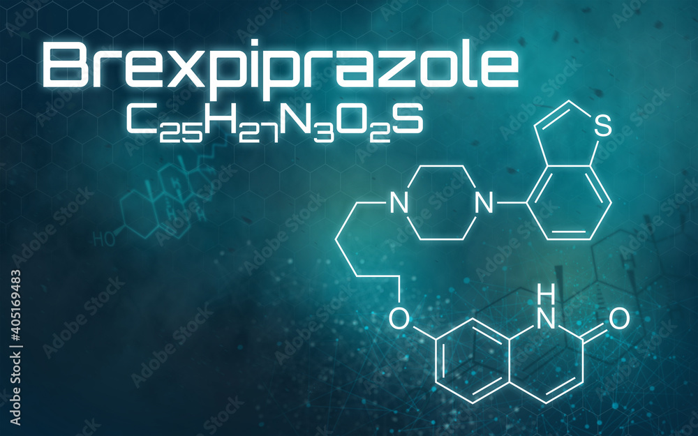 Chemical formula of Brexpiprazole on a futuristic background Stock ...