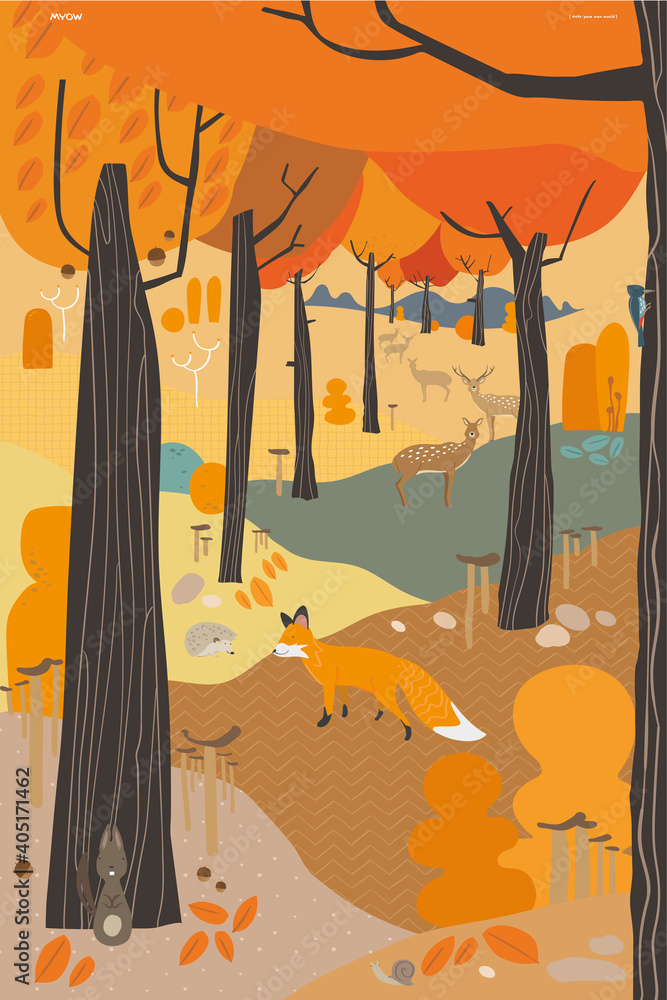 MYOW make your own world - vector illustration with cute animals in an ...