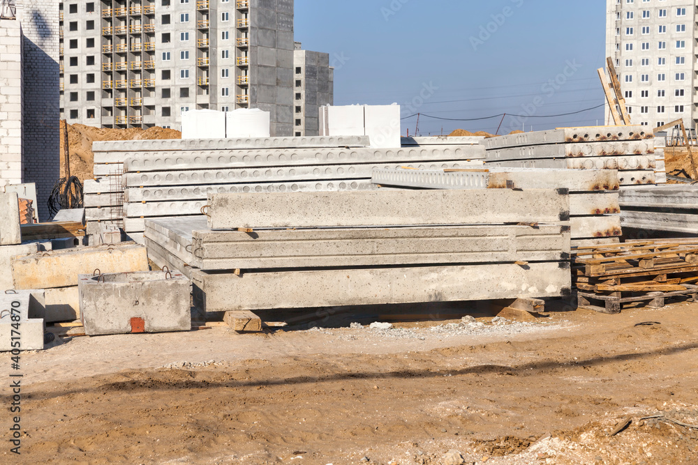 construction site with new ready-made reinforced concrete slabs Stock ...