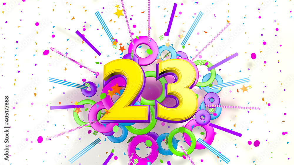 Number 23 for promotion, birthday or anniversary over an explosion of ...