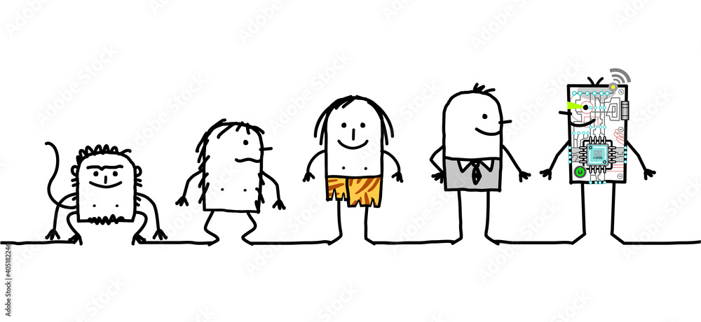 Cartoon Funny Male Characters and Human Evolution Stock Vector | Adobe ...