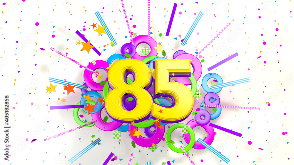 Number 85 for promotion, birthday or anniversary over an explosion of ...