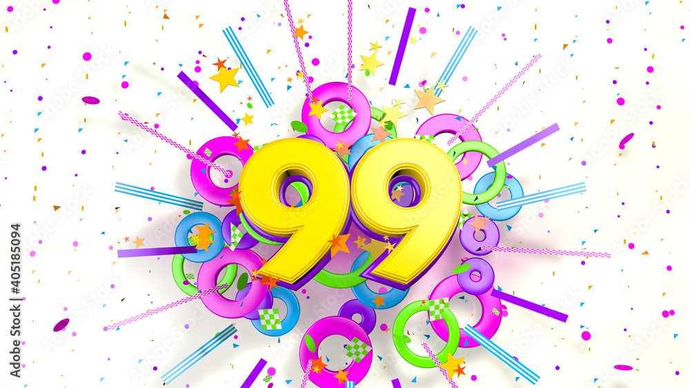 Number 99 for promotion, birthday or anniversary over an explosion of ...