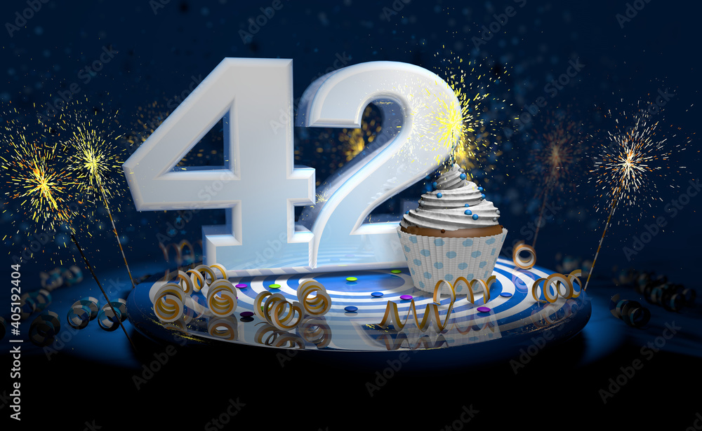 42th birthday or anniversary cupcake with big white number with yellow ...