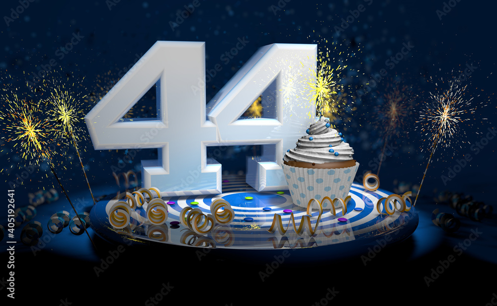 44th birthday or anniversary cupcake with big white number with yellow ...