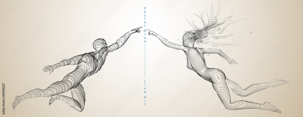 Sport concept of a flying people. Vector drawn by graphic lines Stock ...