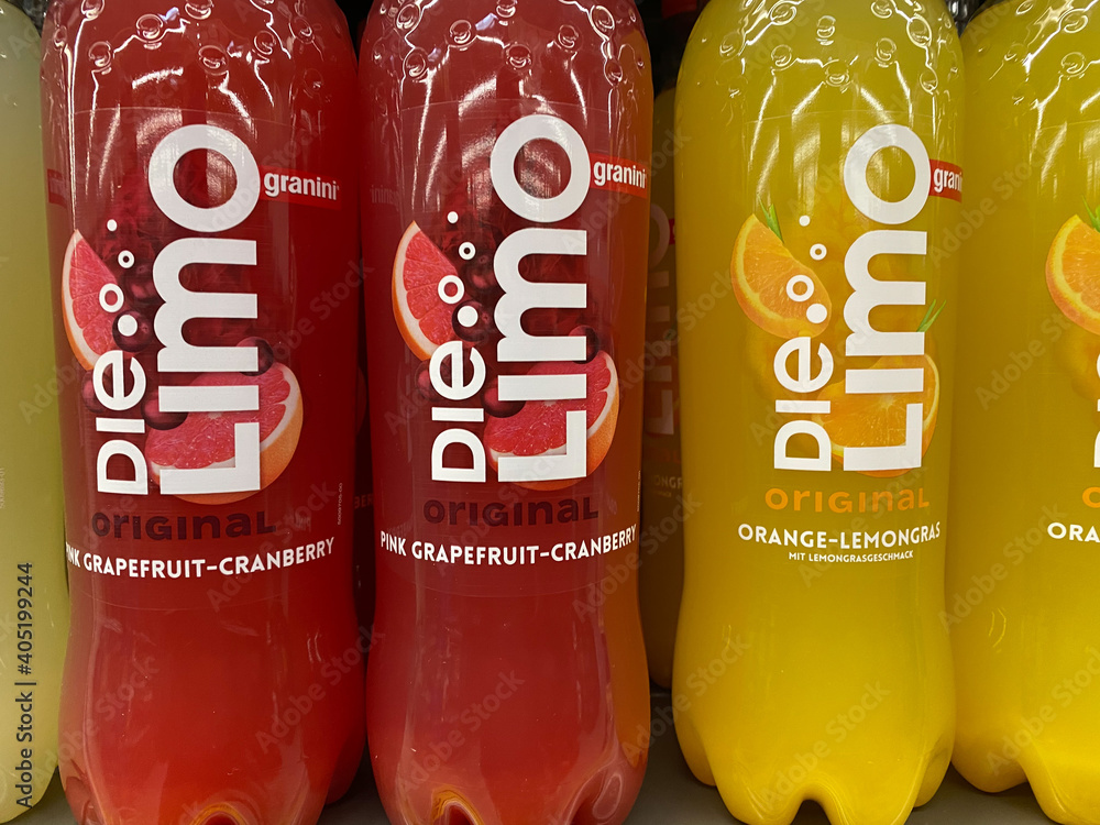 Viersen, Germany - January 9. 2021: Close up of Granini die limo ...