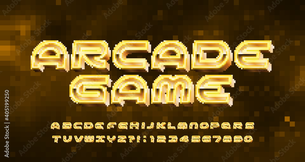 Arcade Game alphabet font. Pixel letters and numbers in 80s style ...