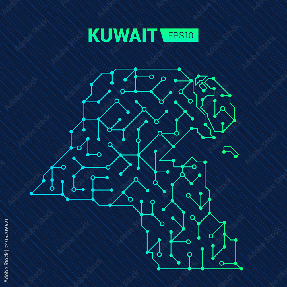 Abstract futuristic map of Kuwait. Electric circuit of the country ...
