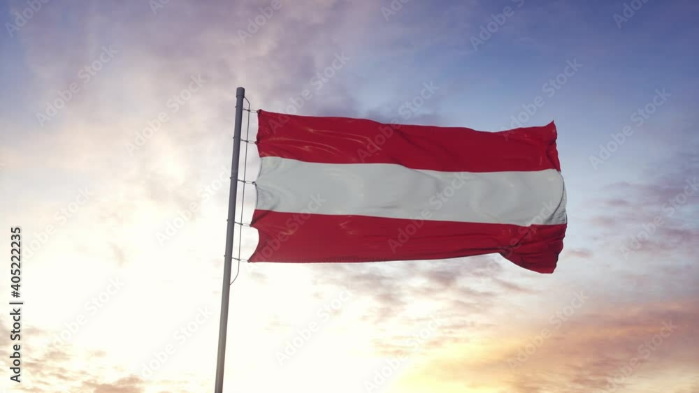 Austria flag waving in the wind, dramatic sky background. 4K Stock ...