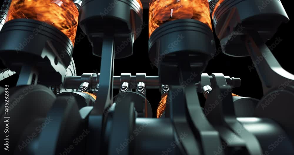 3D Animation Of A Fuel Injected V8 Engine With Explosions. Pistons And ...