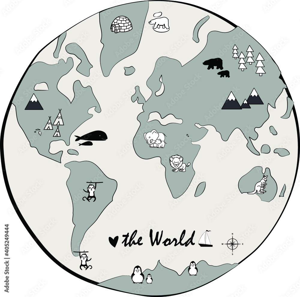 World Map for kids vector illustration. Love the World. Stock Vector ...