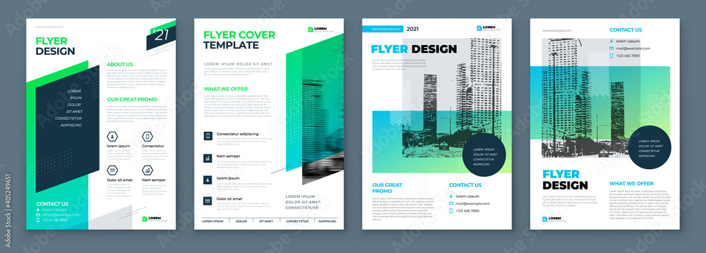 Flyer Design Set. Green Modern Flyer Background Design. Template Layout ...