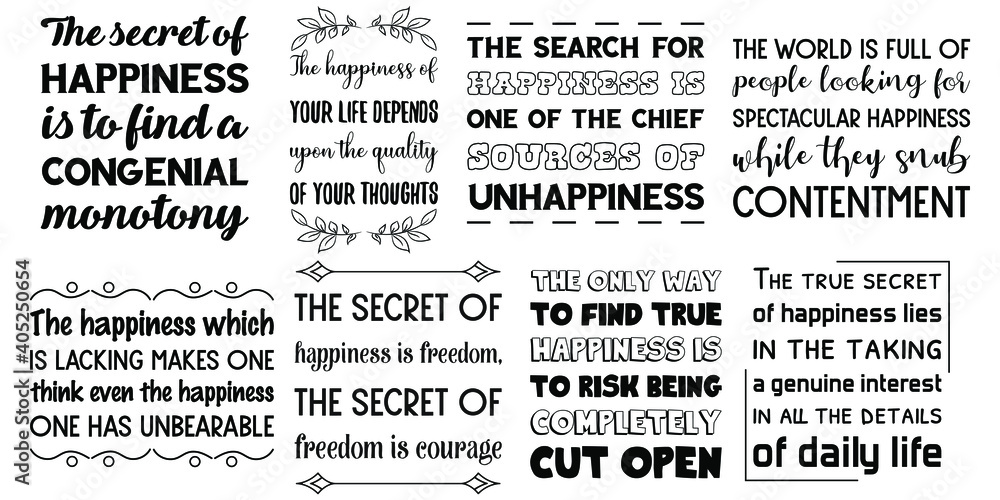 Set of Calligraphy sayings for print. Vector Quotes about happiness ...