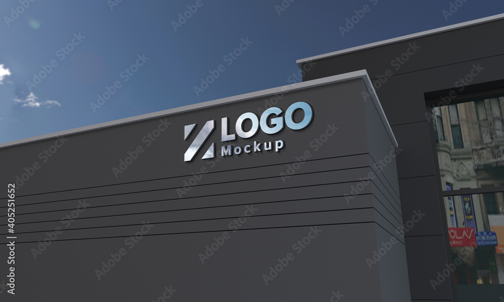 Logo Mockup 3D Sign façade Building 3d Rendered Stock Illustration ...