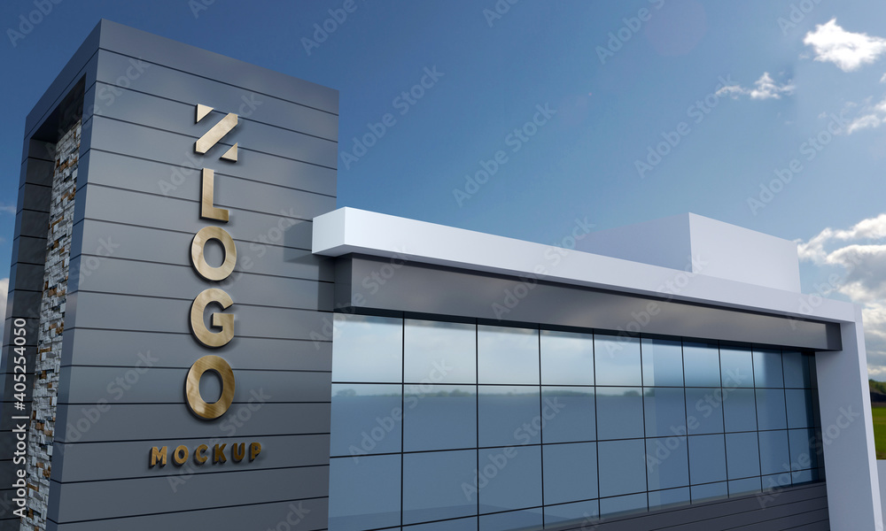 Logo Mockup 3D Sign façade Building 3d Rendered Stock Illustration ...