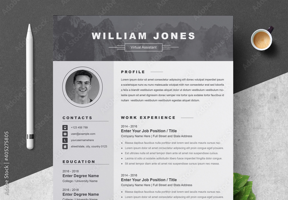 Resume and Cover Letter Layout with Gray Header Stock Template | Adobe ...