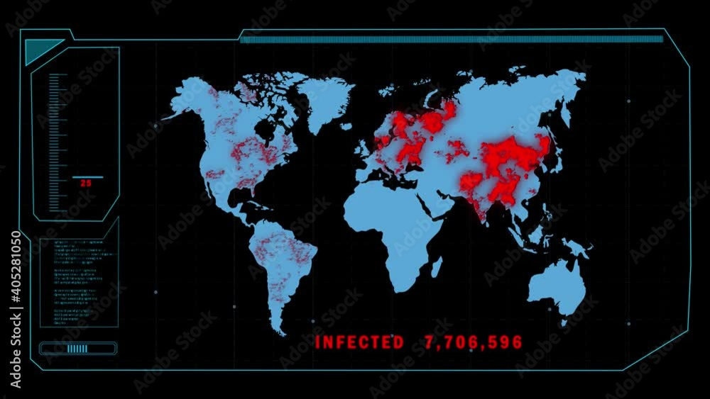 COVID-19 coronavirus Global pandemic map with futuristic digital ...