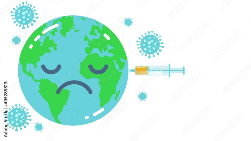 Global vaccination. Planet Earth is excited. Molecules, coronavirus ...