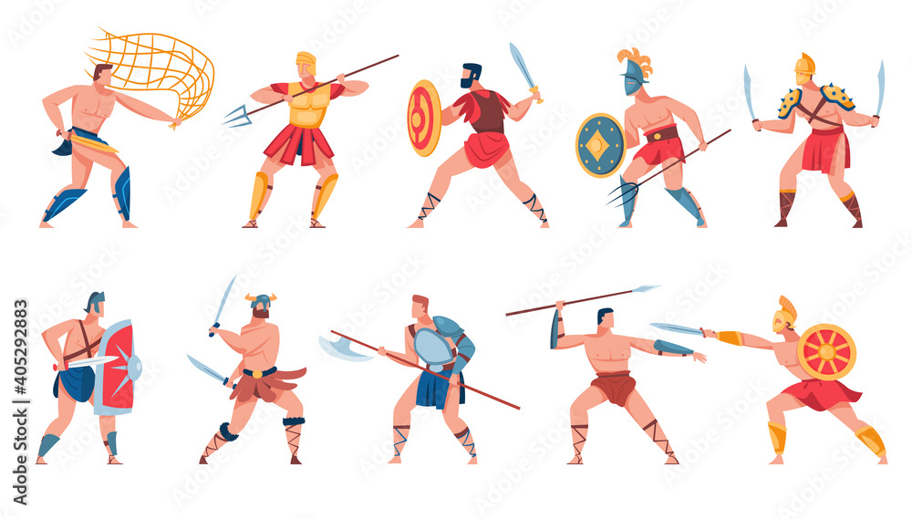 Ancient Roman soldiers set. Greek warriors, gladiators, mythology ...