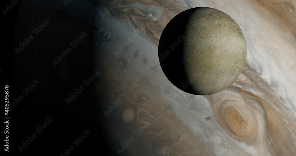 Jupiter and moons, Ganymede and Europe, planets of the solar system ...