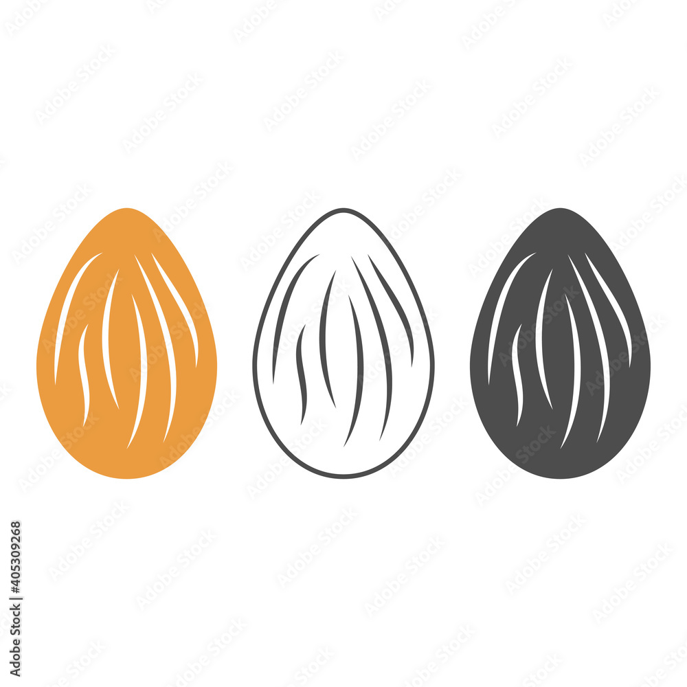 Almond icon set. Natural healhty food symbol collection. Vector ...
