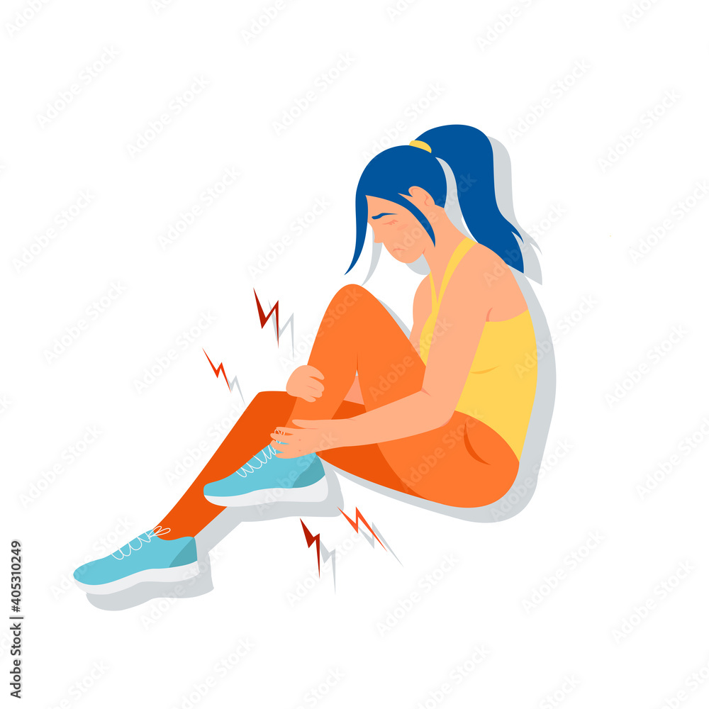 Girl with a leg sprain illustration in flat vector style on white ...