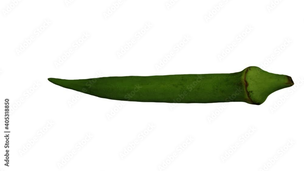 Realistic render of a spinning Okra (Okro,Ochro) Pod on white ...