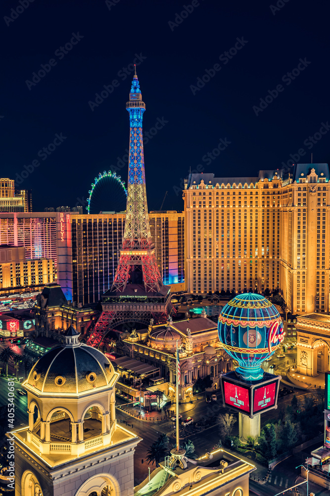 Illuminated hotels and casinos by the strip at night, Nevada, USA Stock ...