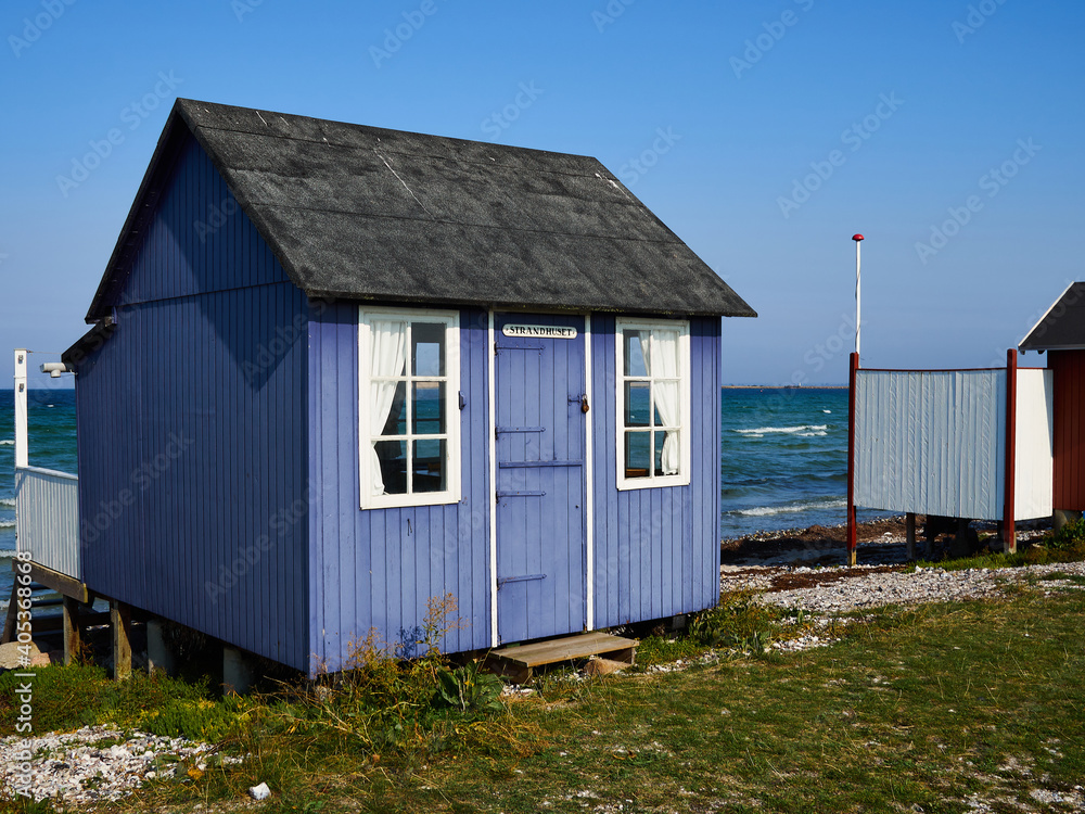 Beautiful cute little wooden beach huts summer houses, painted in ...