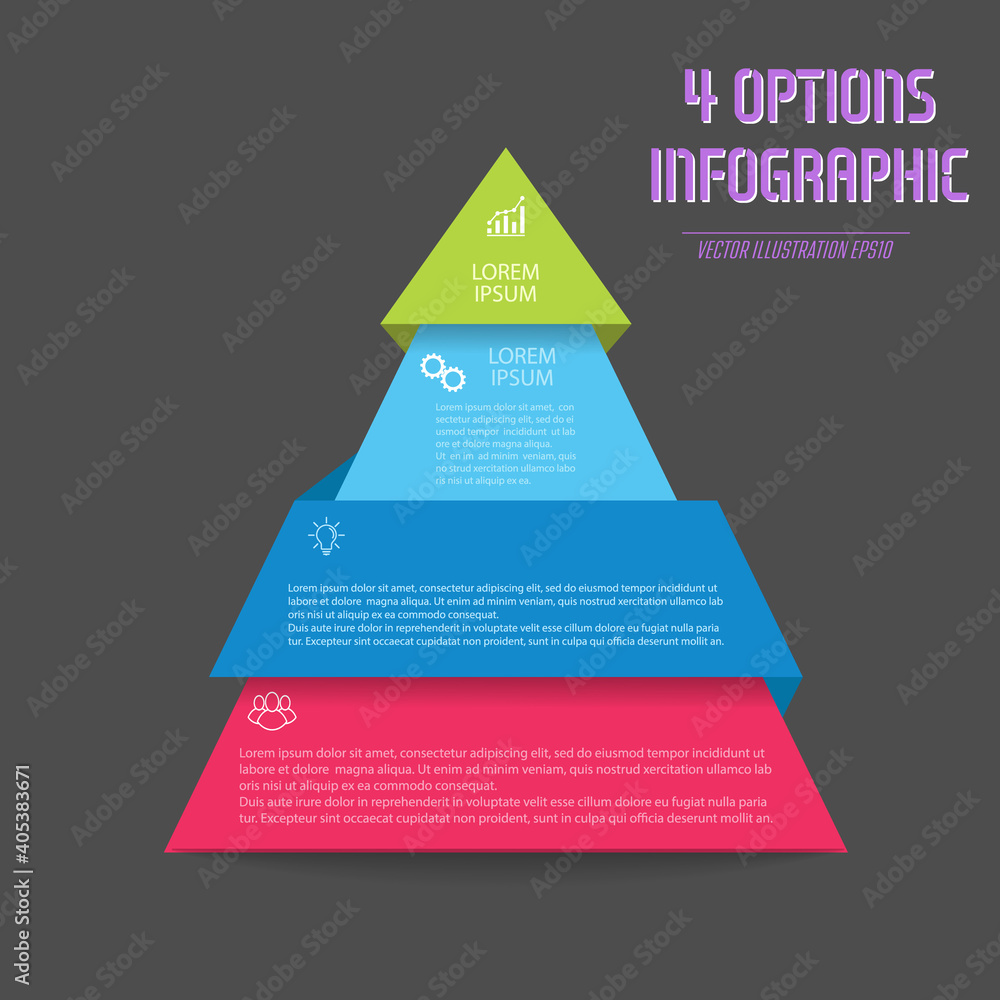 Infographic pyramid. The triangle diagram is divided into 4 parts ...