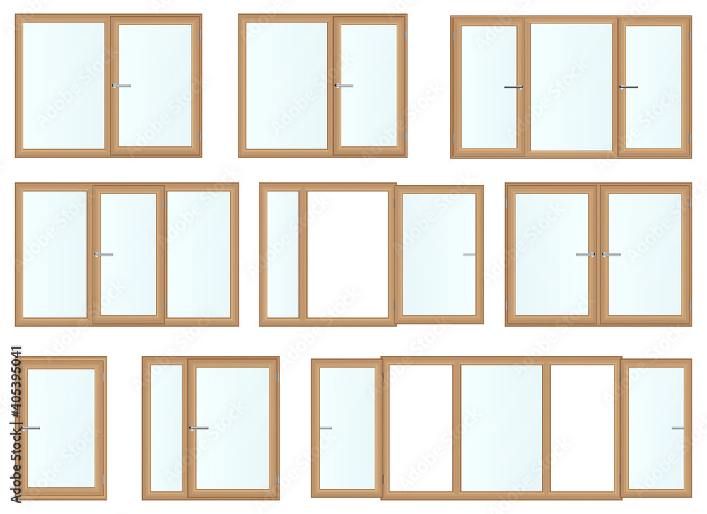 Realistic wooden windows vector illustration isolated on white Stock ...