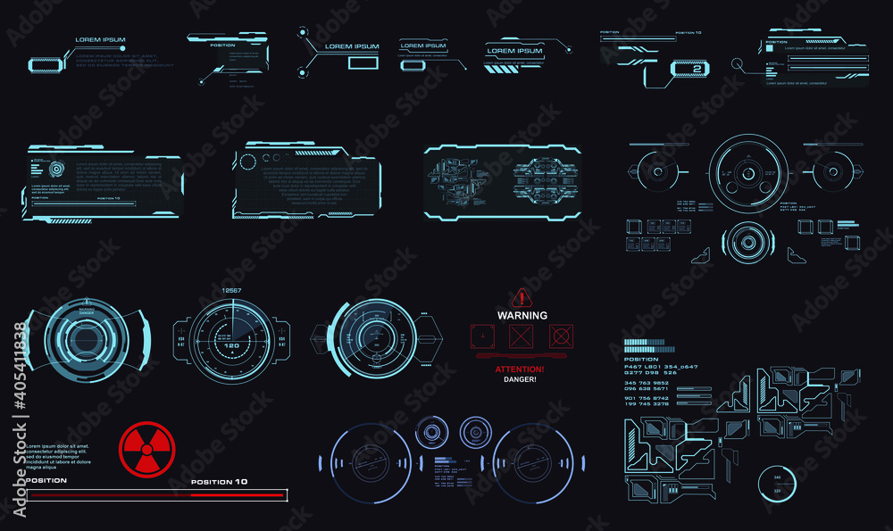 HUD elements set. Virtual user graphical interface for video games. HUD ...