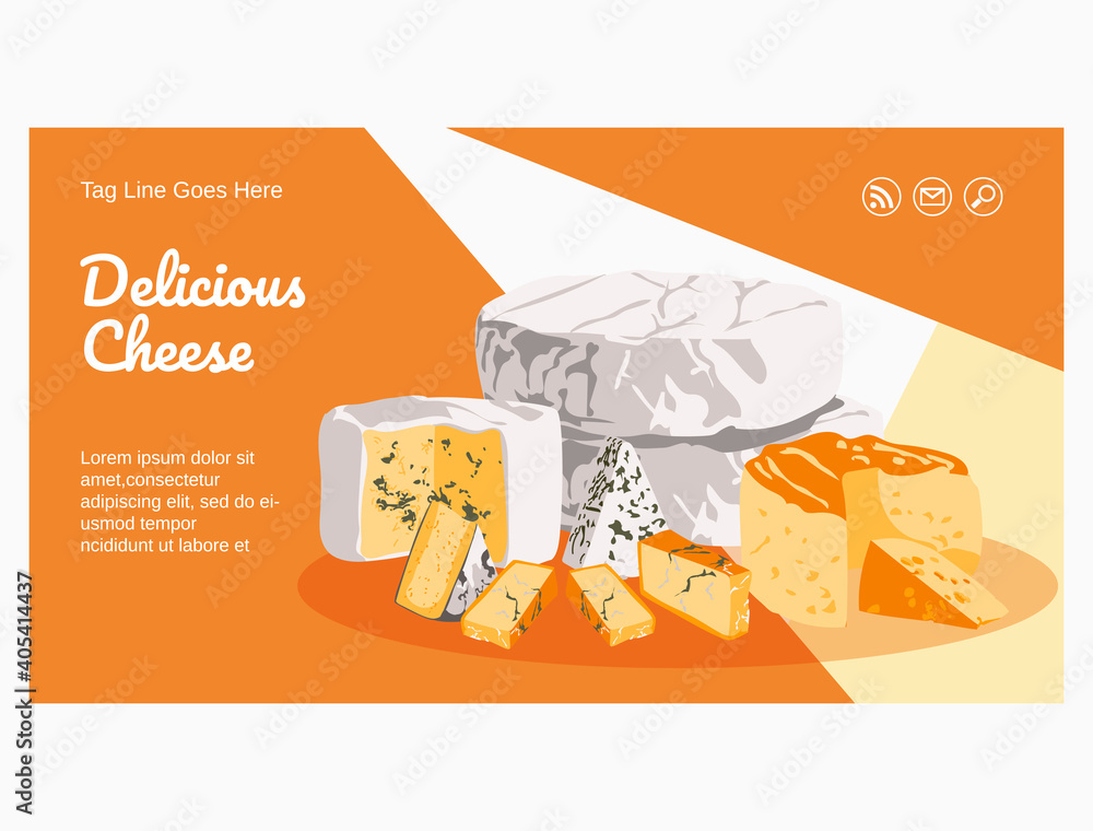 Delicious cheese landing page. Organic nutritious product, dairy ...