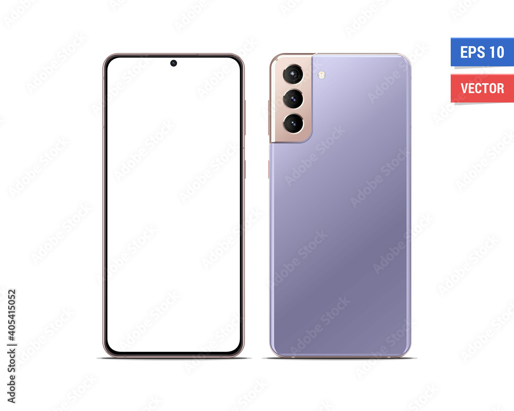 Realistic vector flat mock-up Samsung Galaxy S21 Plus with blank screen ...