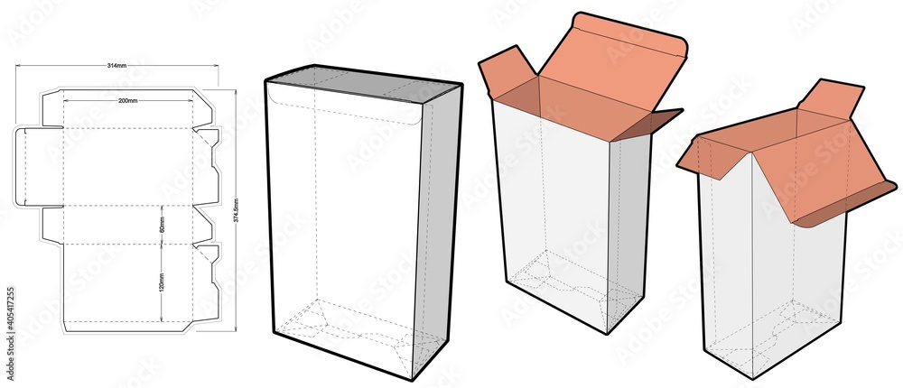 Simple Packaging Box (Internal measurement 12x6x20cm) and Die-cut ...