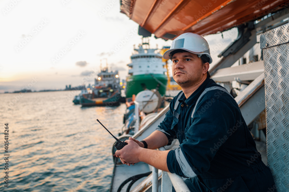 Marine Deck Officer or Chief mate on deck of offshore vessel or ship ...