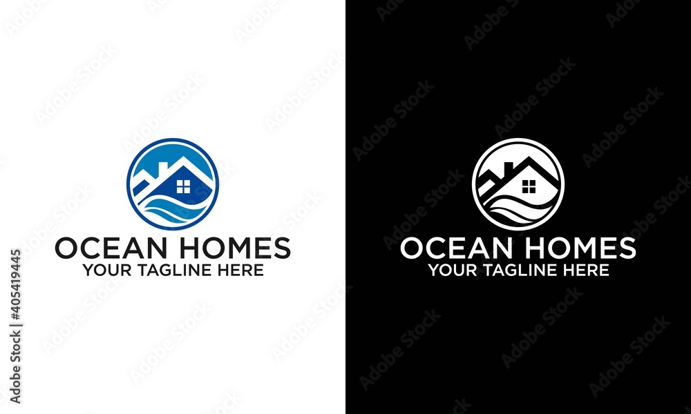 Ocean House Logo Design . Home logo .Ocean Home Logo. House Logo. Real ...