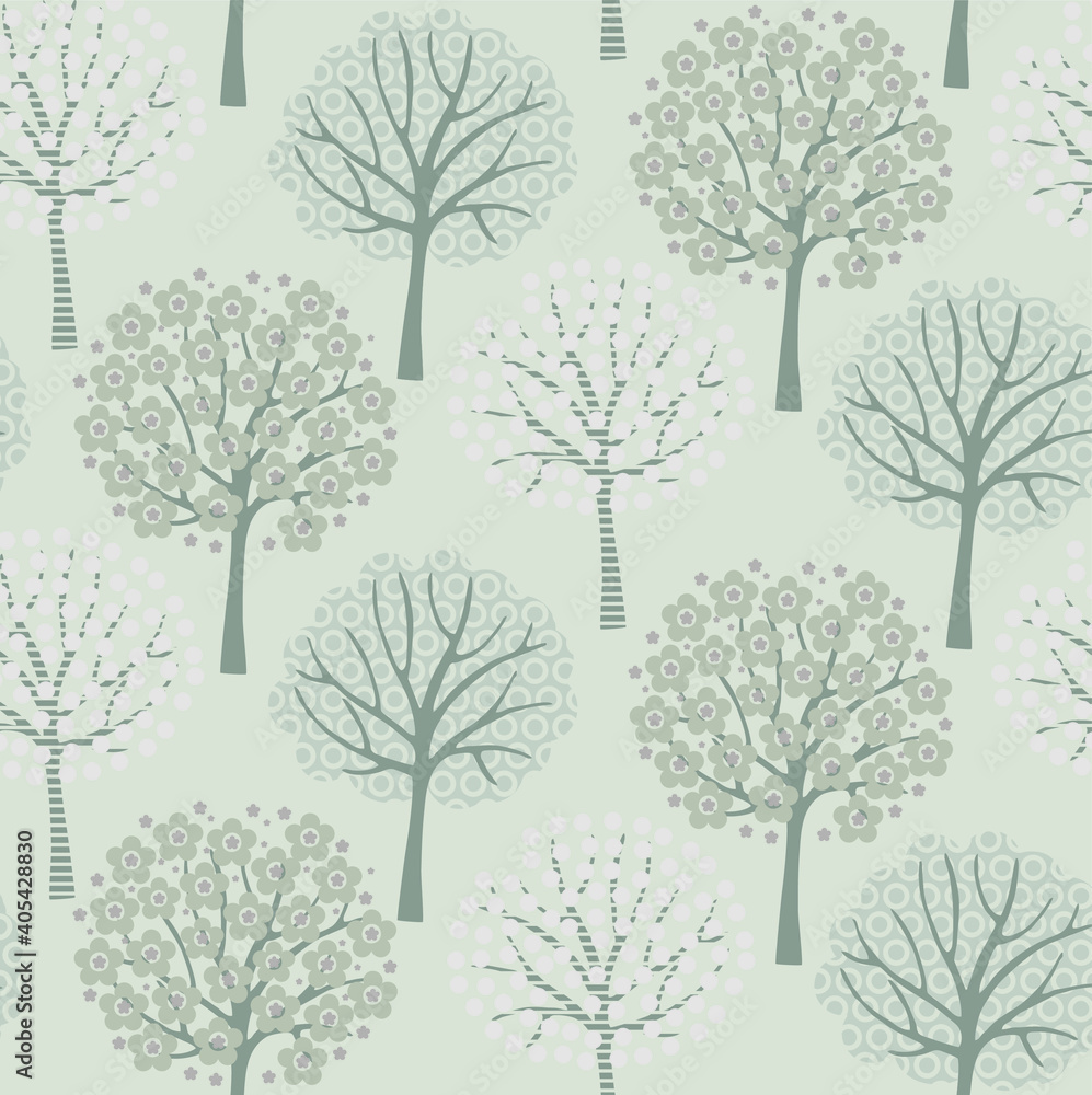 Pattern with trees. Drawing the trees. Photo wallpapers. Seamless ...