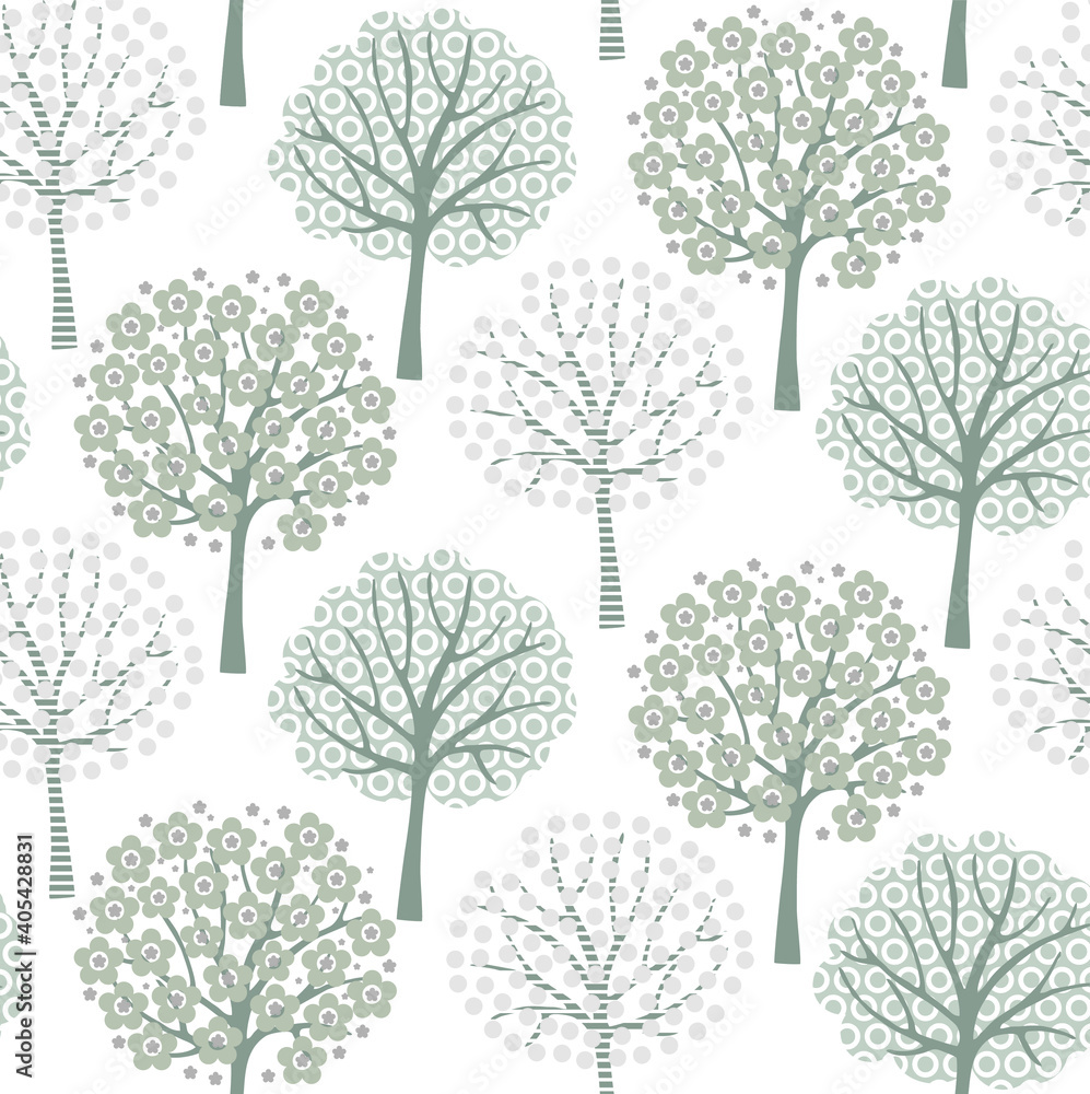 Pattern with trees. Drawing the trees. Photo wallpapers. Seamless ...